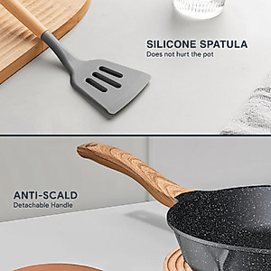 ITSMILLERS Non-stick 3 Pcs Die-cast Deep Frying Pan Set Skillet Set Egg Omelette Pan, Induction Bottom with Silicone Spatula, PFOA Free