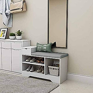 MFCHY White 3 Tier Shoe Racks Storage Bench with Seat and Drawer Hallway Furniture Wooden (Color : E)