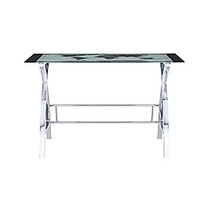 Powell World Map Printing Curved X-Sided Computer Desk, Chrome, 47-1/4" x 23-5/8" x 29-1/2" tall