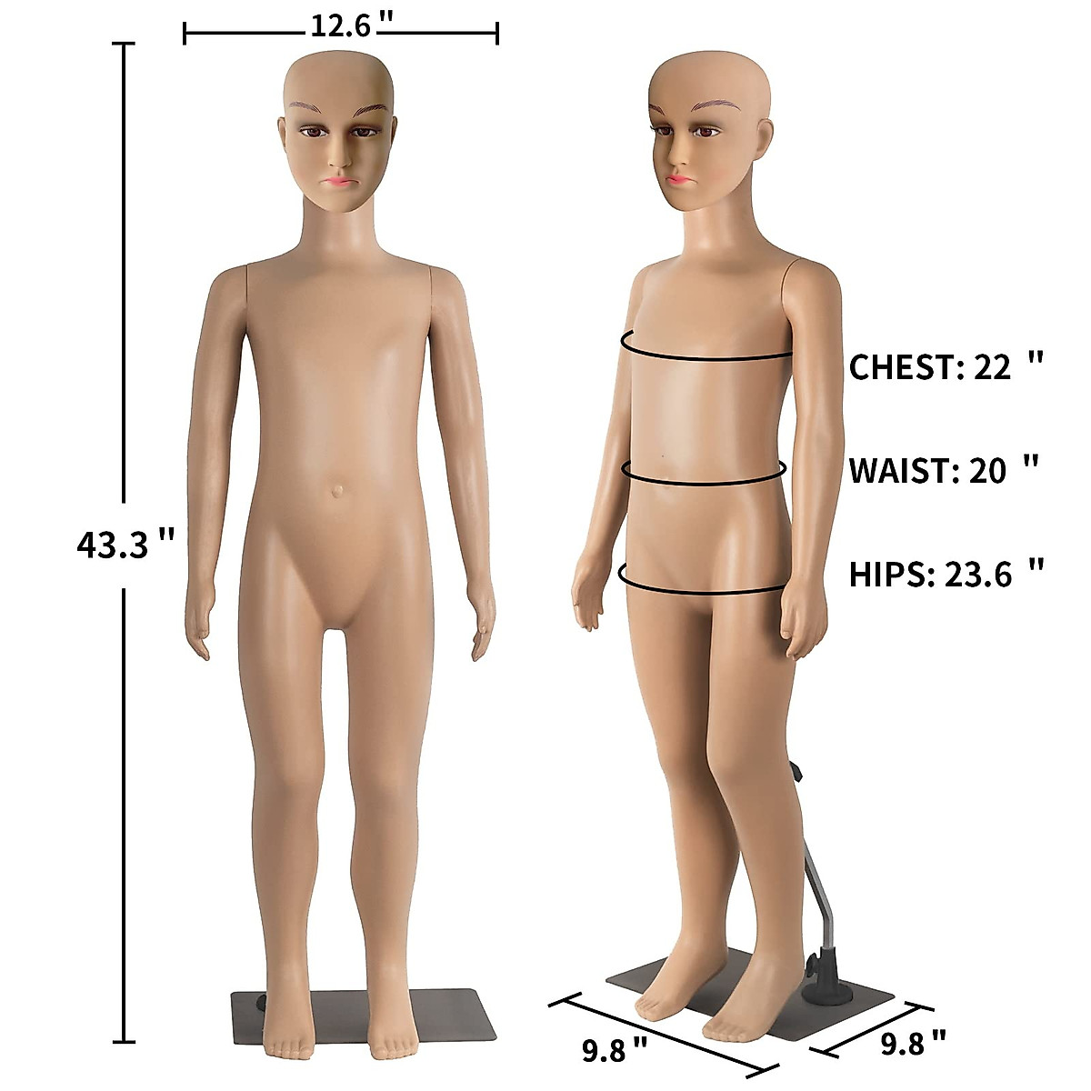 Kids Mannequin Full Body Realistic Adjustable Detachable Manikin Display Head Turns Dress Form W/Metal Base