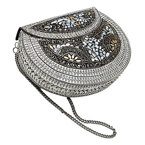 Ethnic Clutch Vintage Handmade metal Mosaic stone Shell purse Handbag for women Party Bag Special occasion accessories