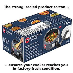 Hawkins 1.5 Litre Ceramic Nonstick Pressure Cooker, Induction Inner Lid Cooker, Granite Contura shaped Cooker, Best Cooker (ICC15)