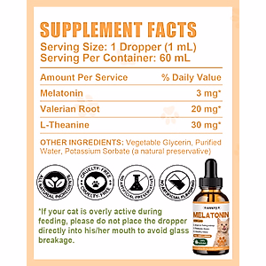Cat Melatonin | 60ML Melatonin for Cats Supports Falling Asleep | Cat Melatonin Drop | Cat Sleep Aid | Cat Calming | Cat Anxiety Relief | Stress Relief for Cats | 2 fl oz, Roast Chicken Flavor