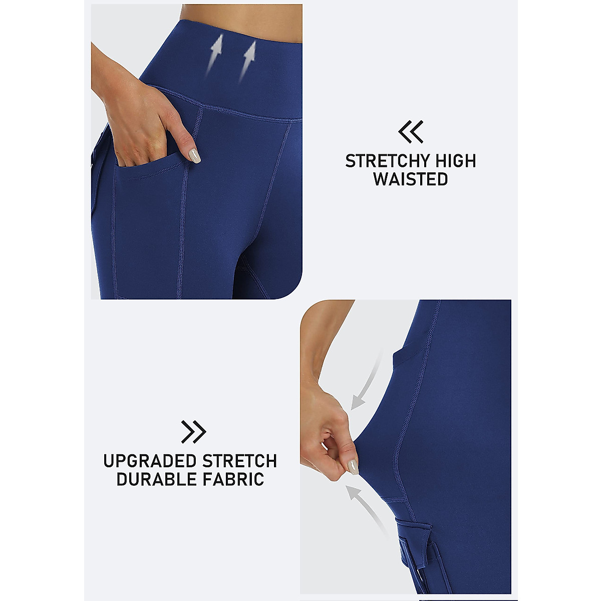 MoFiz Women's Cargo Pants Winter Fleece Lined Leggings Warm Water Resistant Thermal Insulated Sports Hiking Joggers Legging Running Tights High Waisted Navy 2XL