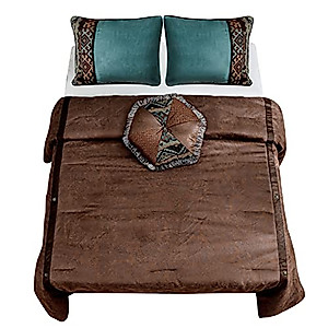 Paseo Road by HiEnd Accents | Del Rio 5 Piece Comforter Set, Super King Size, Blue and Brown Faux Leather, Southwestern Luxury Bedding Set, 1 Comforter, 1 Bed Skirt, 2 Pillow Shams, 1 Accent Pillow