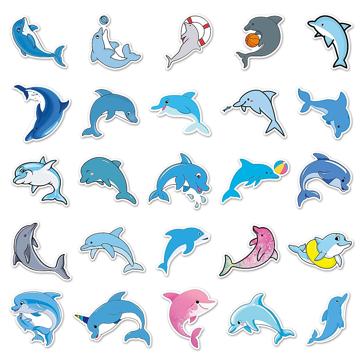 50Pcs Cute Dolphin Stickers,Ocean Whale Animal Waterproof Stickers for Laptop,Bumper,Skateboard,Water Bottles,Phone,Vinyl Stickers for Kids Teens (Dolphins)