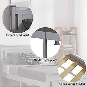 AOCOROE Twin Bed Frame for Boys and Girls, Twin Size Wooden Platform Bed with Vertical Stripe Headboard, Foot Board, Slats Included, No Box Spring Needed, Grey