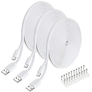 SIOCEN 3PCS 10FT Flat Micro USB Cable Power Extension Cord for Wyze Cam, WyzeCam Pan,Yi Cam,YI Dome Home Camera,Oculus Go,Kasa,Nest Cam,Netvue,Blink,Indoor Security Surveillance Camera Charging Cable