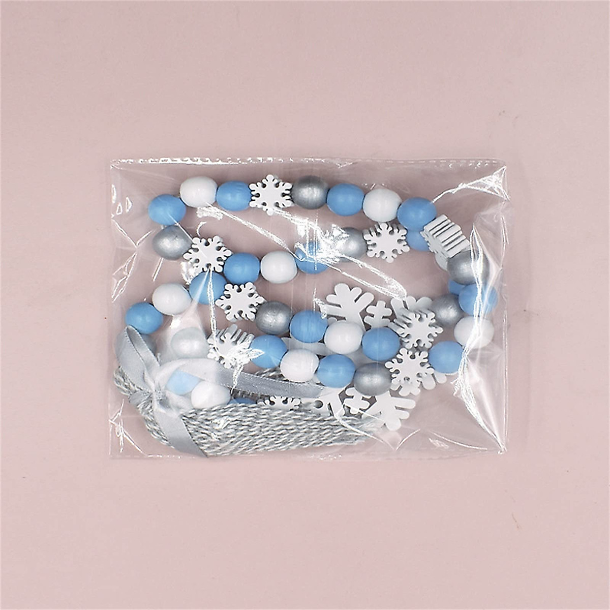 IAMAGOODLADY Christmas Decorations,Christmas Snowflake Wood Bead Garland with Tassels,Rustic Farmhouse Tiered Tray Holiday Decorations,Blue and White Wooden Bead with Jute Rope Plaid Tassel