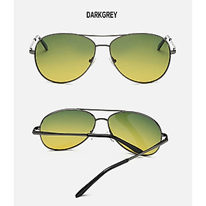 Rungear Night Vision HD Aviator Glasses for Men & Women Safety Driving Fashion UV400 Polarized Day and Night View Sunglasses (Grey Frame)