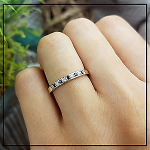 Dazzlingrock Collection 10K Blue Sapphire & White Diamond Women Anniversary Stackable Ring, Yellow Gold, Size 7