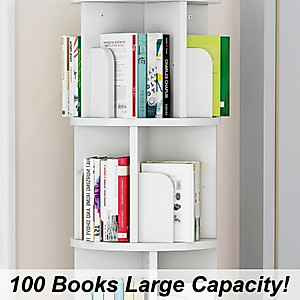 JoanKaren Rotating Bookshelf 51.2", White Wood Bookcase for Kids and Adults, 360 Display 4 Tier Small Corner Book Shelf Organizer, Floor Standing Storage Rack for Bedroom, Living Room, White