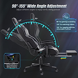 YOLEO Gaming Chair with Footrest High Back Computer Gaming Chair Ergonomic Office Chair with Mute Casters Adjustable Armrest Desk Chair Recliner Chair with Lumbar Support BIFMA Certified Black/Grey