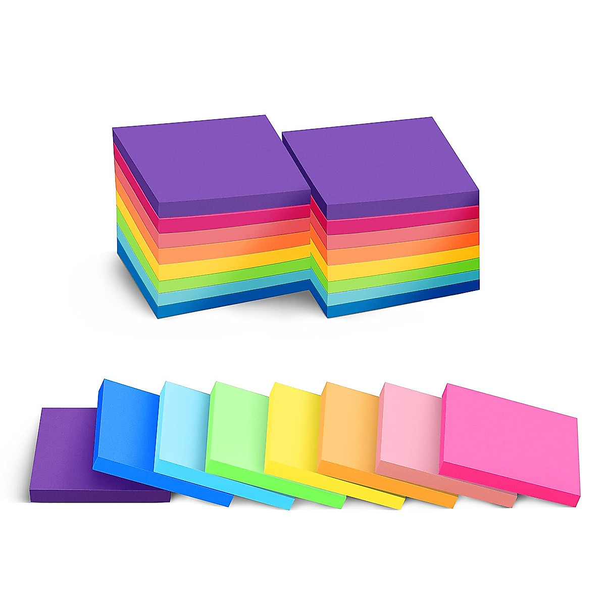 (24 Pack)3x3 Sticky Notes Bright Stickies Colorful Super Sticking Power Memo Pads, 8 Colors, Strong Adhesive