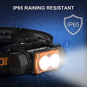 NICRON Rechargeable Headlamp, High Bright 1500 lumens 180° Rotating Aluminum LED Head Lamp with 3 Light Sources 10 Modes Waterproof Head Flashlight H25 for Camping Hunting Running Fishing Biking,Black