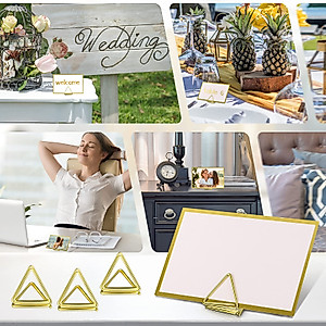 24 Pieces Triangle Shape Table Place Cards Holder Sturdy Place Card Holder with 24 Pieces Beautiful Escort Cards with Foil Border Wedding Name Cards for Table Place Card for Weddings (Gold)