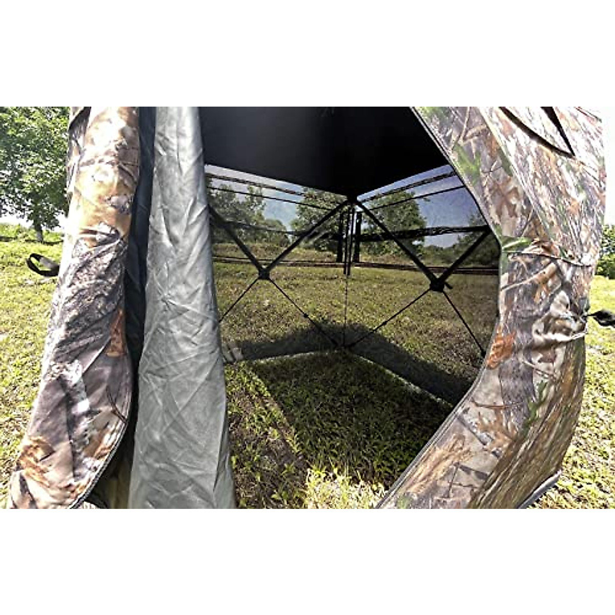 CROSS MARS Portable 2-3 Person 270 Degree See Through Hunting Blind Ground Camouflage Pop Up Turkey Deer Blinds Tent with 2 Stools