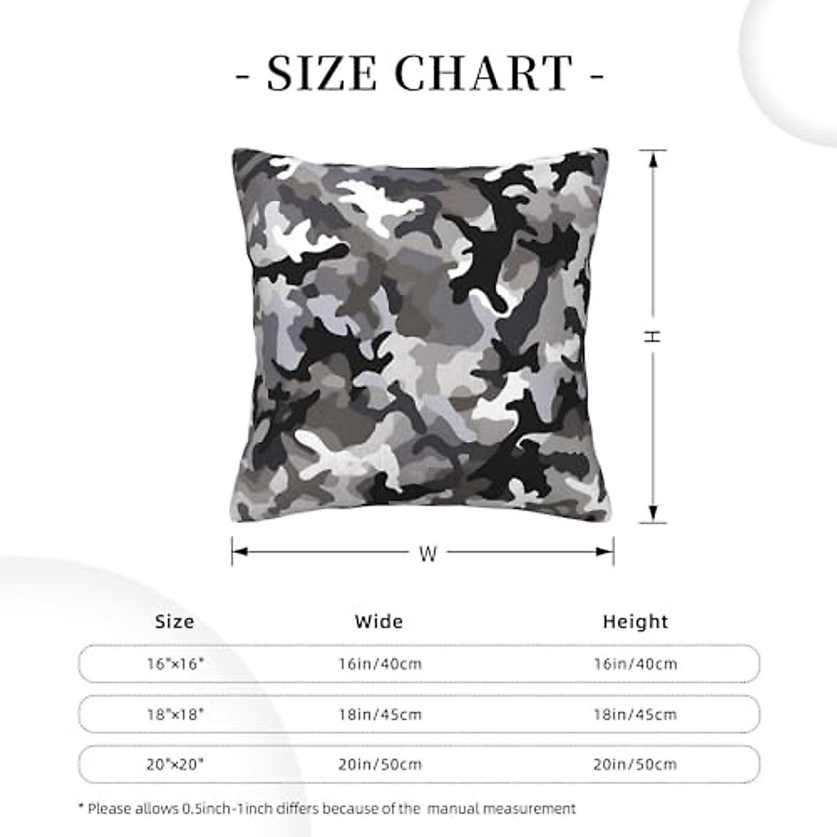 AdaNti Black Grey White Camo Print Corduroy Throw Pillow Covers Soft Square Throw Pillow Case Home Decorations for Bed Sofa Living Room 18"x18"