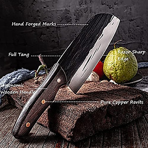 Kitory Forged Cleaver, Chopping Knife, Vegetable and meat Chopper, Kitchen Serbian Chef's Knife, Full Tang High Carbon Steel Blade Wooden Handle