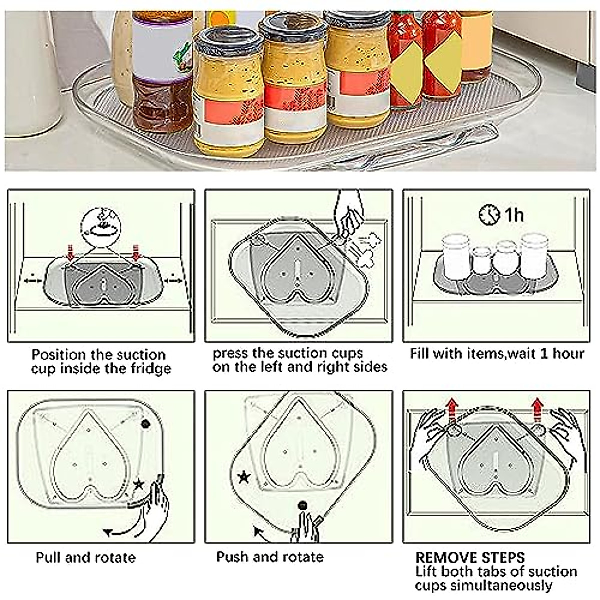 BJHZTC Lazy Susan Turntable Organizer for Refrigerator, 15.67'' Clear Rectangular Fridge Organizer Storage, Lazy Susan for Cabinet, Table, Pantry, Kitchen, Countertop