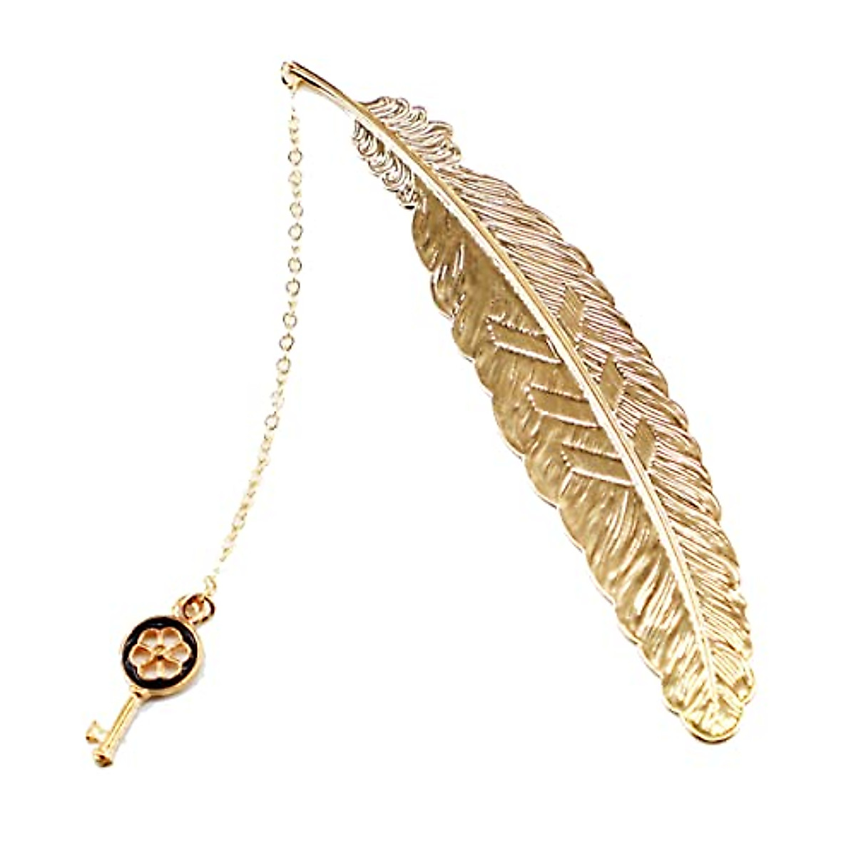 Leaf Metal Bookmarks,Retro Unique Personalized Bookmark,Vintage Metal Feather Bookmark with Key Shell Snowflake Pendant，Christmas Thanksgiving Idea Gift for Women Men Kids Book Lovers Key