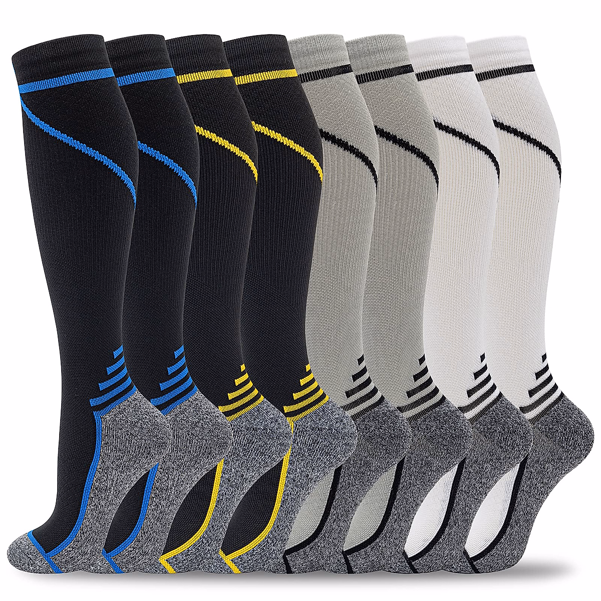 fenglaoda 8 Pairs Compression Socks for Men & Women 20-30 mmHg Knee High Nurse Pregnant Running Medical and Travel Athletic