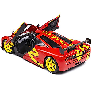 1996 McLaren F1 GTR Short Tail Launch Livery Red with Yellow Graphics 1/18 Diecast Model Car by Solido S1804102