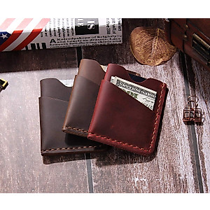 Robrasim Front Pocket Minimalist Slim Wallet, Handmade Genuine Leather Minimalist Credit Card Case Holder for Men & Women - Coffee
