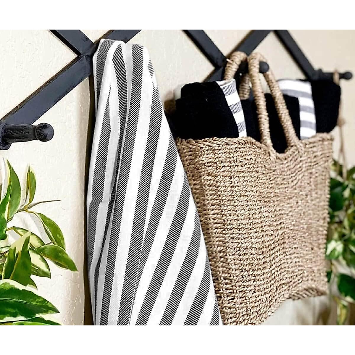 Black Kitchen Towels - Linen Dish Towels - Black and White Striped Kitchen Towels - Farmhouse Dish Towels - Black Cotton Dish Towels Machine Washable, Linen Collection Bar Dish Towels 6 Pack, 16X27