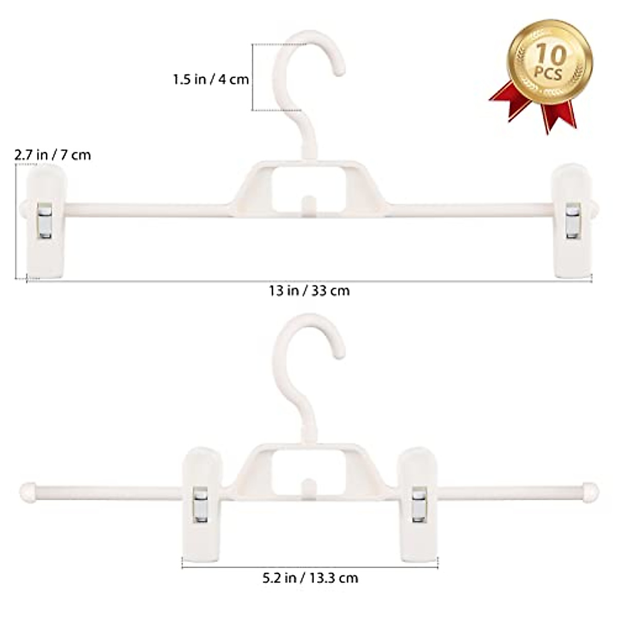 HANABASS 10Pcs Adjustable Clothes Hangers with Clips, Plastic Skirt Hangers, Stackable Pants Hangers, Adjustable Clip Pants Hanger for Kids or Adults Garments