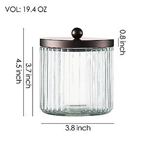 KMwares Glass Qtip Holder Dispenser Set for Cotton Ball, Swab, Round Pads, Floss Picks - Bathroom Canister Storage Organization and Vanity Makeup Organizer (2, Bronze)