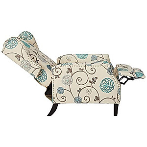 GDFStudio Westeros Traditional Wingback Fabric Recliner Chair (White & Blue Floral)