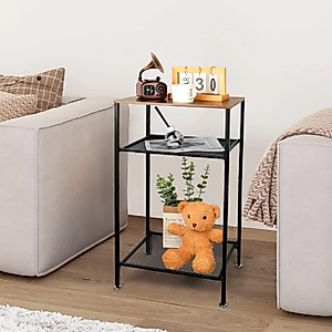XASERDY 3-Tier Tall End Table,Slim Nightstands,Bedside Table with Storage Shelf,Sofa Side Tables for Small Space,for Living Room, Bedroom,Couch,Metal Frame