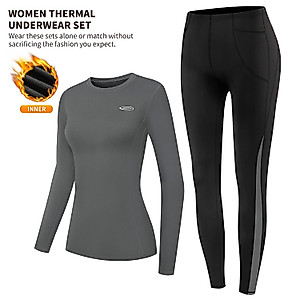 HiZiTi Thermal Underwear for Women Long Johns Set with Fleece Lined Base Layer Suits (Grey, X-Large)