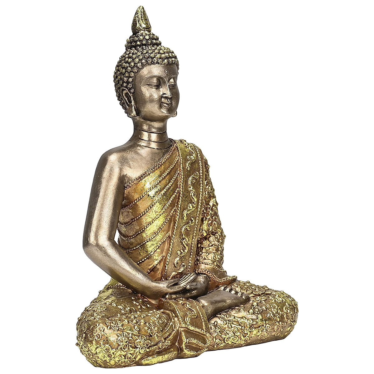 TERESA'S COLLECTIONS Antique Gold Buddha Statue Zen Decor, Small Meditation Decor Resin Decorative Yoga Collectible Figurines for Indoor Home Desk Tabletop Spiritual Living Room Decorations, 9.1"