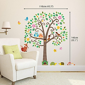 DECOWALL SG-2106 Large Scroll Tree and Animals Kids Wall Stickers Wall Decals Peel and Stick Removable Wall Stickers for Kids Nursery Bedroom Living Room d?cor