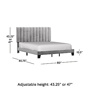 BOWERY HILL Modern Upholstered King Platform Bed in Gray Fabric