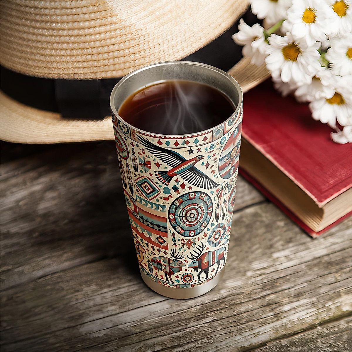 20oz Dreamcatcher Native American Tumbler, Native American Indian Gifts, Coffee Thermos for Women, Men, Stainless Steel Double Wall Vacuum Insulated Coffee Mug, Travel Cup with Lid