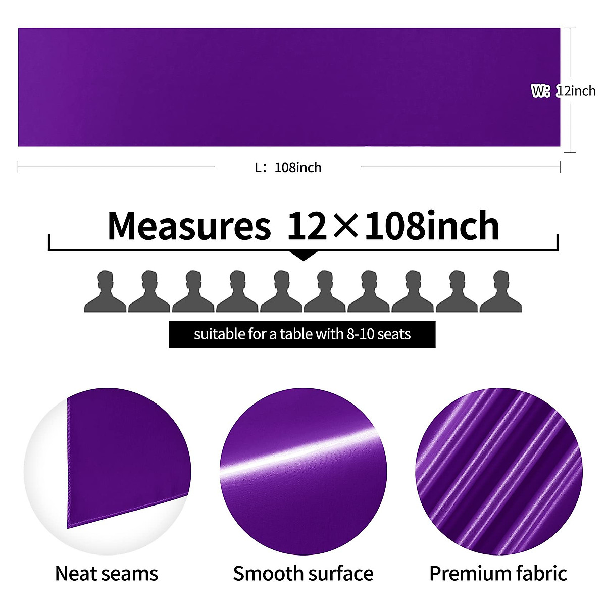 BEDDEB 12-Pack Purple Satin Table Runner 12 x 108 Inch Long Table Runner for Wedding, Purple Birthday Party Decorations, Premium Table Runners for Banquets, Graduations, Engagements