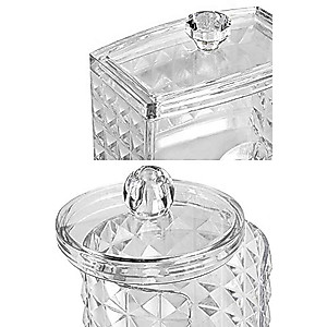 Bremen Home 3 Pack Bathroom Makeup Organizer Set, Diamond Design Acrylic Plastic Cotton Ball, Cotton Pad and Q Tip Holder-Vanity Organizer-Storage Containers