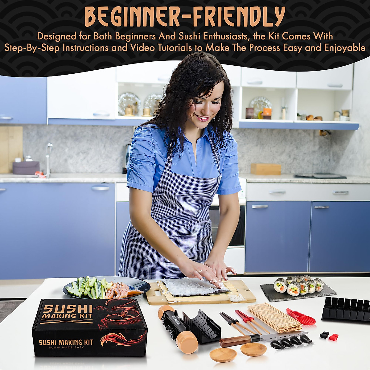 Sushi Making Kit Bazooka Sushi Maker Kit, Bamboo Sushi Kit Sushi Rolling Mat,Set for Beginners DIY Sushi at Home Easy Roll & Create Delicious Sushi Roller Sushi Knife Sushi Bamboo Roller, USDA Organic