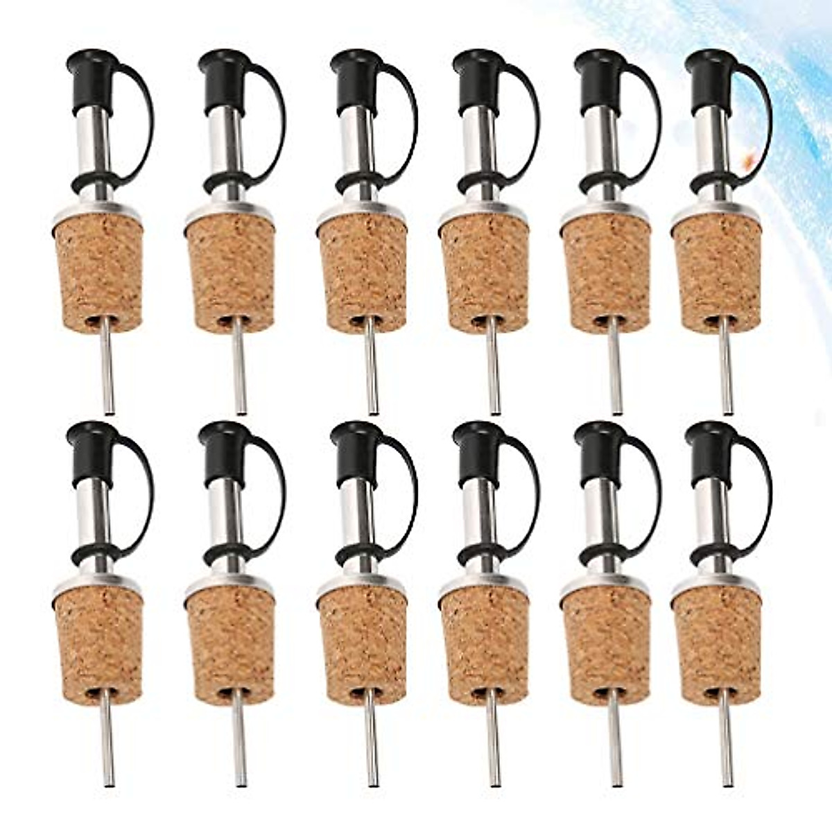 YARDWE Bottle Caps 12PCS Stainless Steel Wine Pourers Liquor Pour Spouts Set Cork Design for Wine Liquor Olive Oil Coffee Syrup Vinegar Bottles