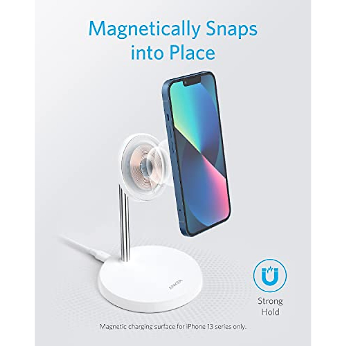 Anker Wireless Charging Stand, PowerWave Select Magnetic Stand Lite with 5 ft USB-C Cable, Charging Stand for iPhone 14 and 13 Series (No AC Adapter)