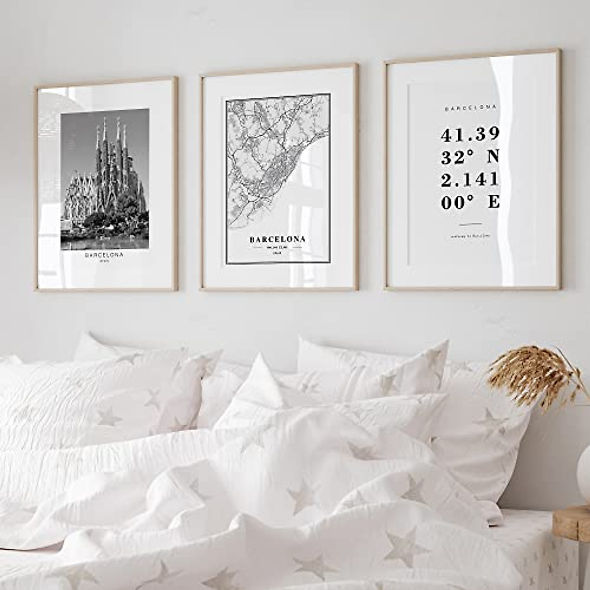 Dear Mapper Barcelona Spain View Abstract Road Modern Map Art Minimalist Painting Black and White Canvas Line Art Print Poster Art Print Poster Home Decor (Set of 3 Unframed) (12x16inch)