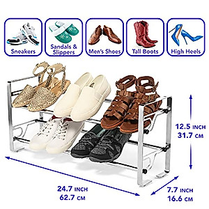 USTECH 2 Tier Adjustable Shoe Rack Storage Organizer | Portable, Large, Free Standing Closet Shelf for Bedroom and Entryway | Metal Shoe Shelf for Kids and Adults | 8 Pairs of Shoes