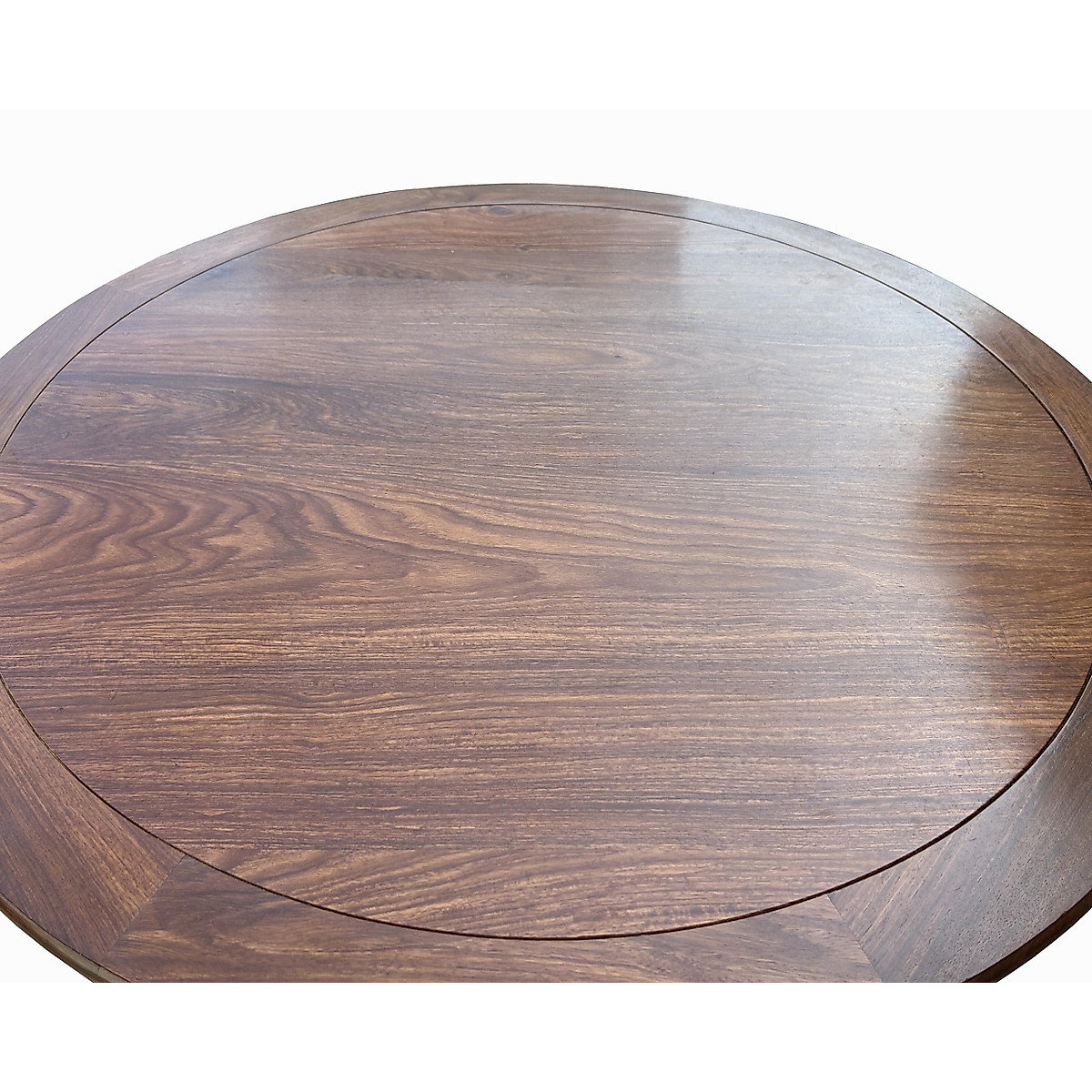 Chinese Brown Flower Carving Wood Round Pedestal Base Tea Table Acs7697