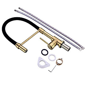 WENKEN Brushed Gold Kitchen Sink Faucet with Pull Down Spray, Solid Brass Kitchen Faucet, Gold and Black Kitchen Faucet