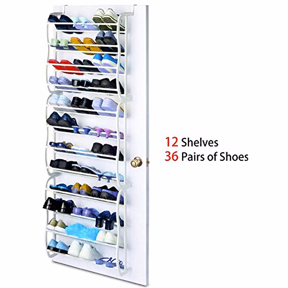 GPCT Over The Door Wall Hanging 36-Pair Shoe Rack. Fits Over Standard-Size Doors, 12 Shelves Design, Holds Sneakers, Heels, Sandals, Low Boots. Shelf Closet Wall Hanging Organizer Storage Shoe Stand