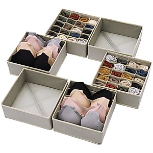 DIOMMELL Set of 6 Foldable Cloth Storage Box Closet Dresser Drawer Organizer Fabric Baskets Bins Containers Divider for Clothes Underwear Bras Socks Lingerie Clothing, Grey 22-2000
