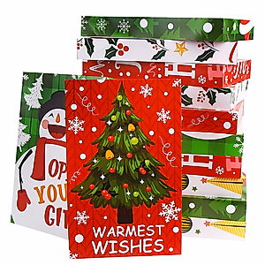 SULOLI Christmas Gift Boxes with Lids, 12 Pack Patterned Shirt Clothes Boxes for Christmas Wrapping Gifts